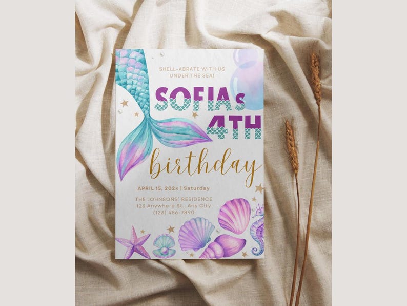 Mermaid Birthday Party Invitation Template Editable Birthday Invitation ...