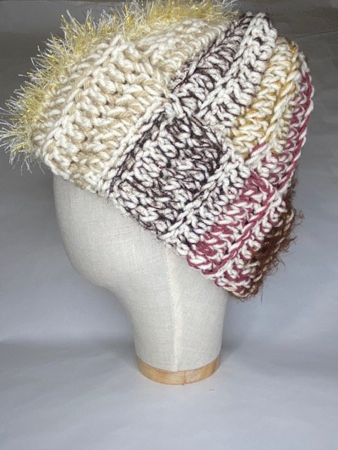 Chunky Funky Fiber Beanie Upcycled Adult Toque Hat Unisex Yarn Crochet ...