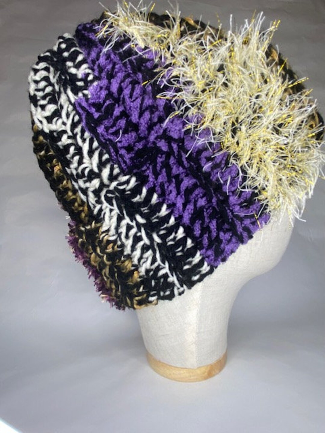 Chunky Funky Fiber Beanie Upcycled Adult Toque Hat Unisex Yarn Crochet ...