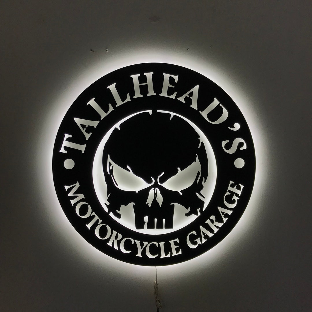 Custom Skull Metal Sign, Motorcycle Sign, Skull Led Art, Garage Decor ...