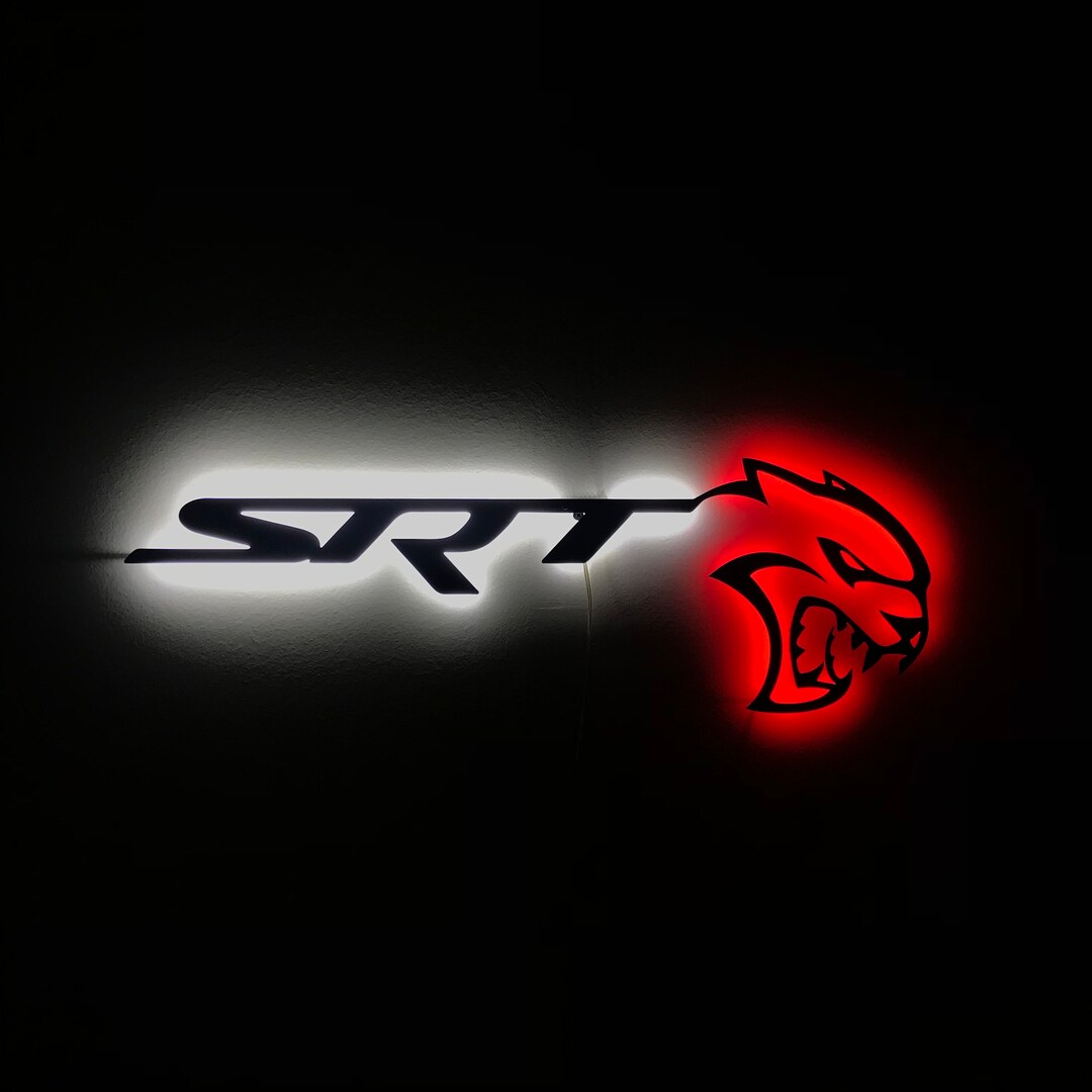 SRT Hellcat, SRT Led Metal Art, Dodge Challenger Led Lighted Metal Sign ...