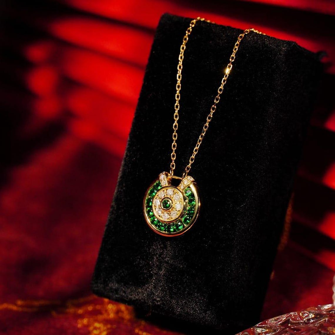 18K Gold Emerald and Diamond Amulet Necklace - Lucky Charm Pendant for ...