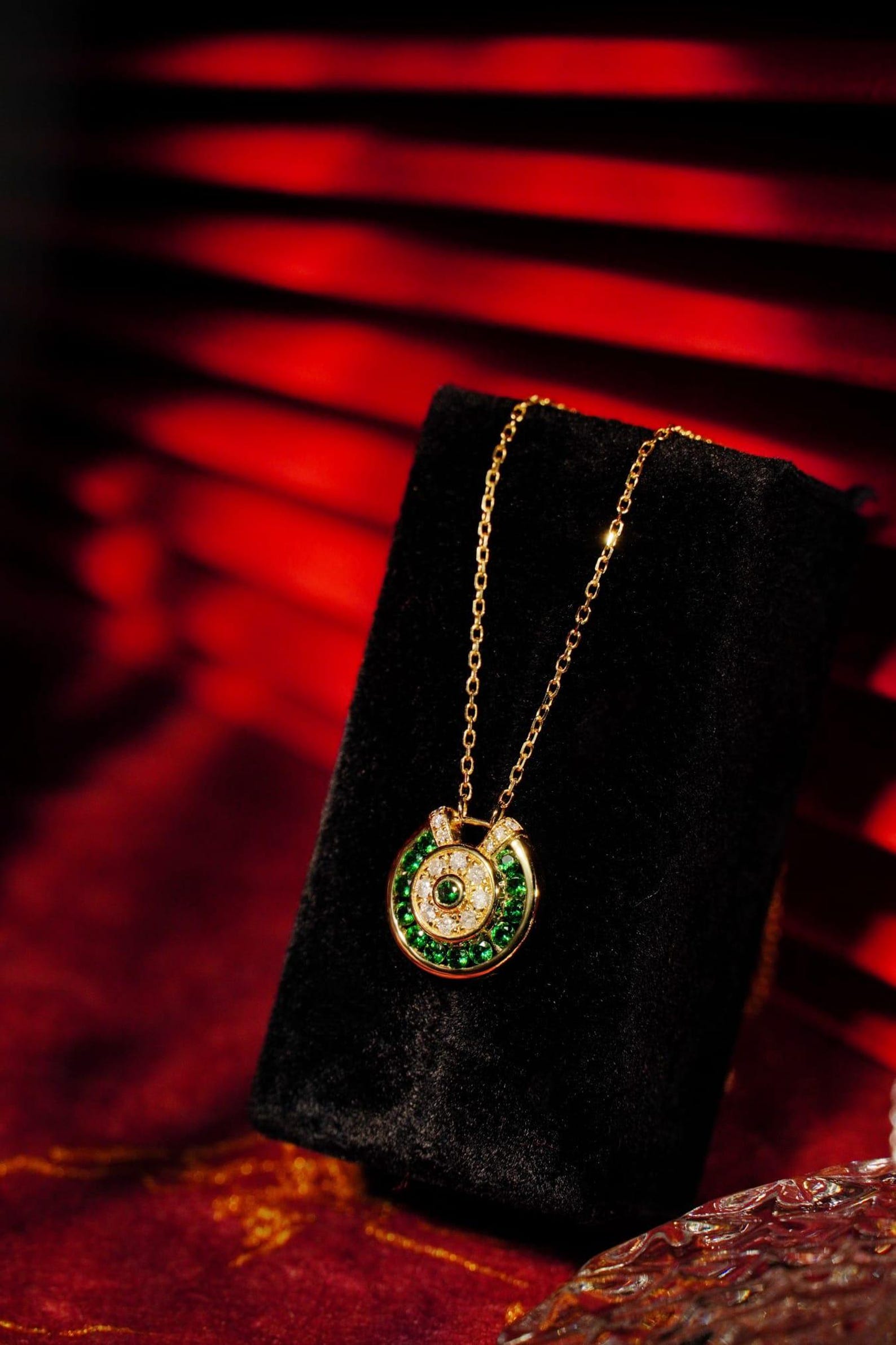 18K Gold Emerald and Diamond Amulet Necklace - Lucky Charm Pendant for ...