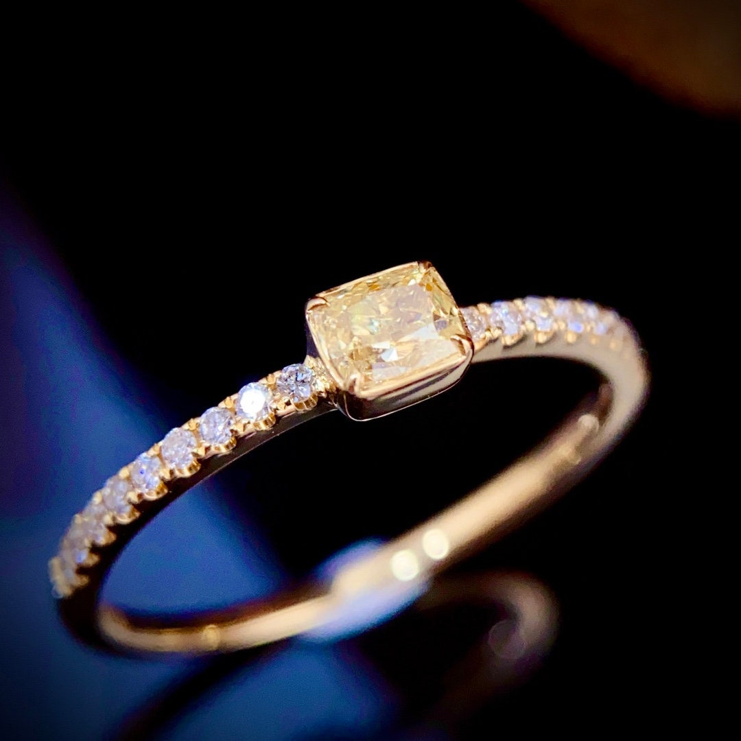 Solid 18K Gold Yellow Diamond Ring, Natural Diamond Ring, Real Gold ...