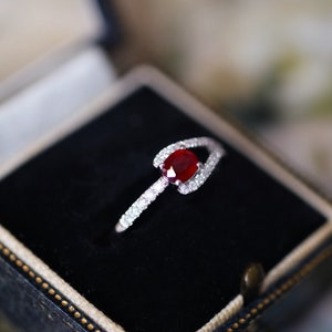 Solid 18K Gold Natural Pigeon Blood Red Ruby Diamond Ring, Real Gold ...