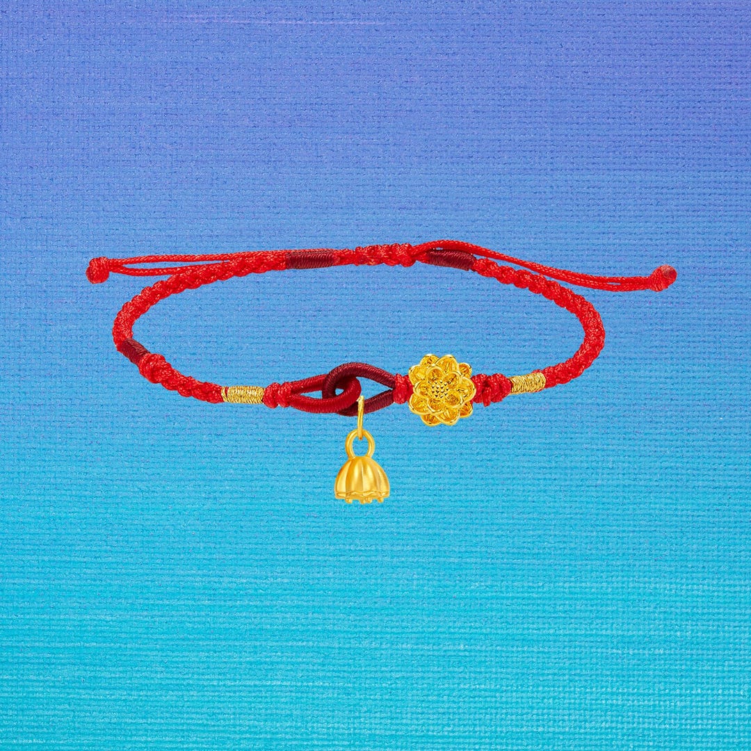 24K Solid Gold Lotus Bracelet, 999 Pure Gold Lotus & Lotus Pod Red ...