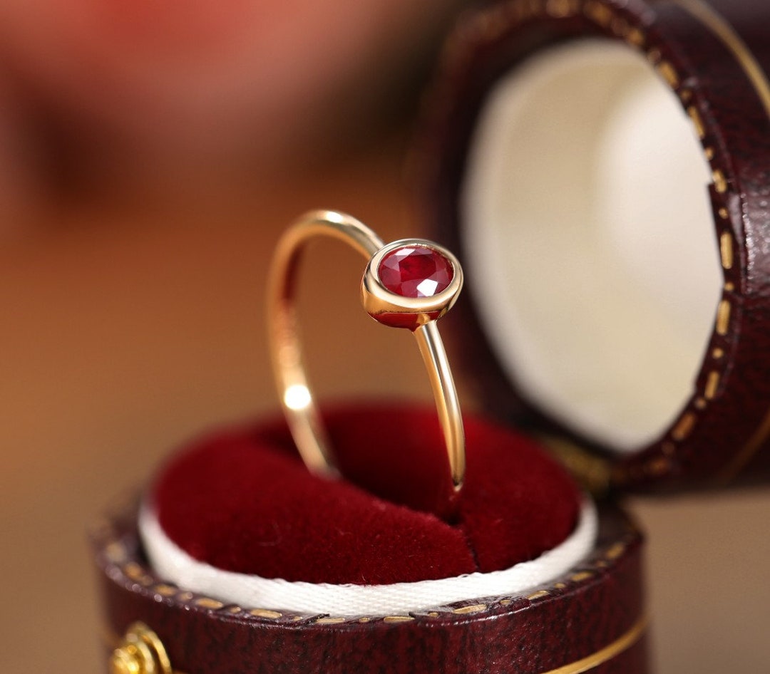 Solid 18K Gold Natural Pigeon Blood Red Ruby Diamond Ring, Real Gold ...