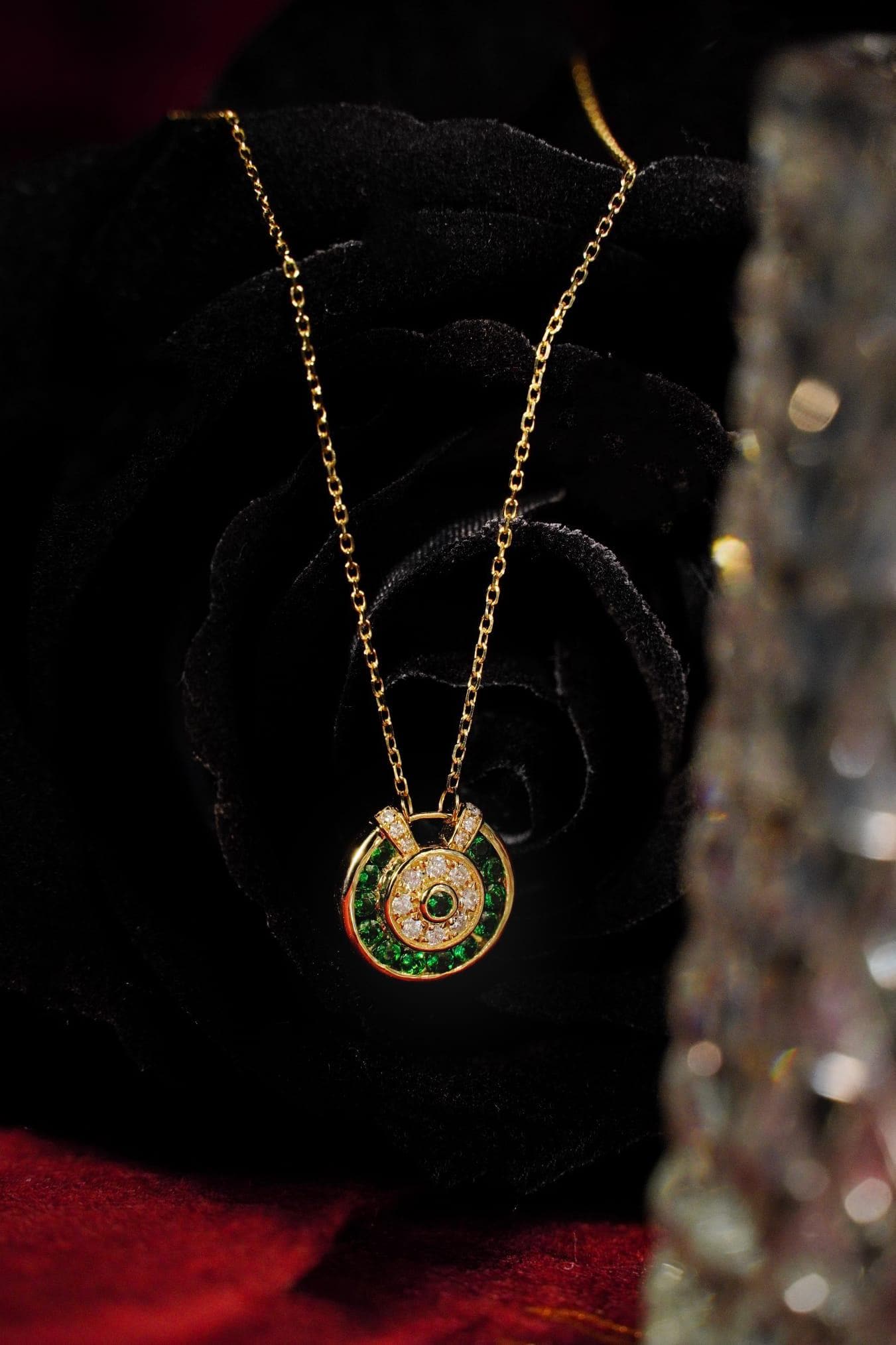18K Gold Emerald and Diamond Amulet Necklace - Lucky Charm Pendant for ...