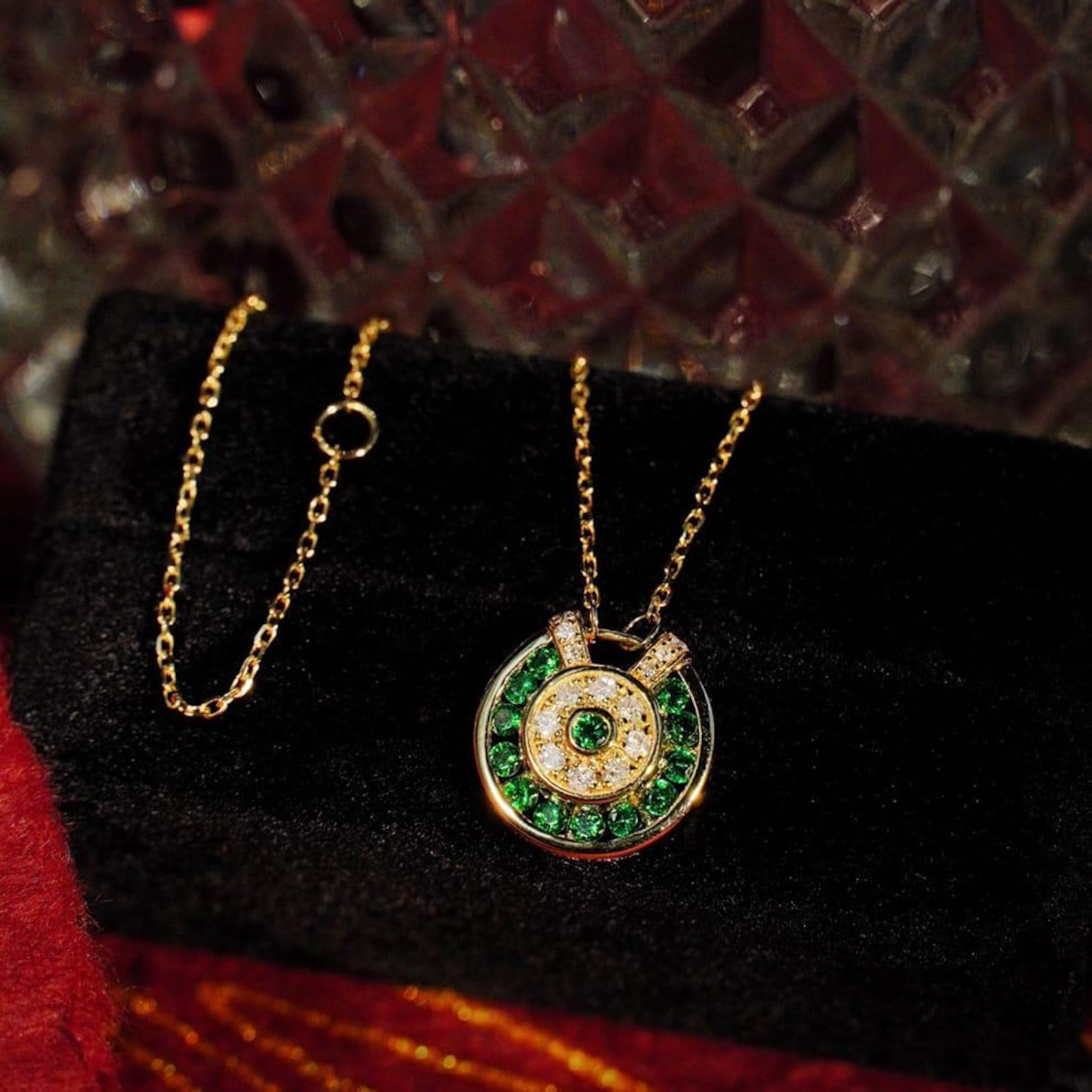 18K Gold Emerald and Diamond Amulet Necklace - Lucky Charm Pendant for ...