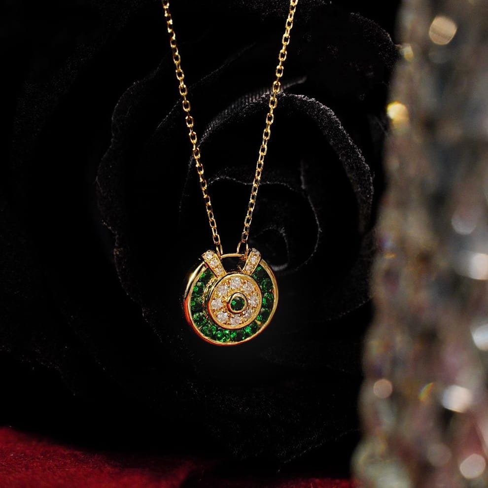 18K Gold Emerald and Diamond Amulet Necklace - Lucky Charm Pendant for ...