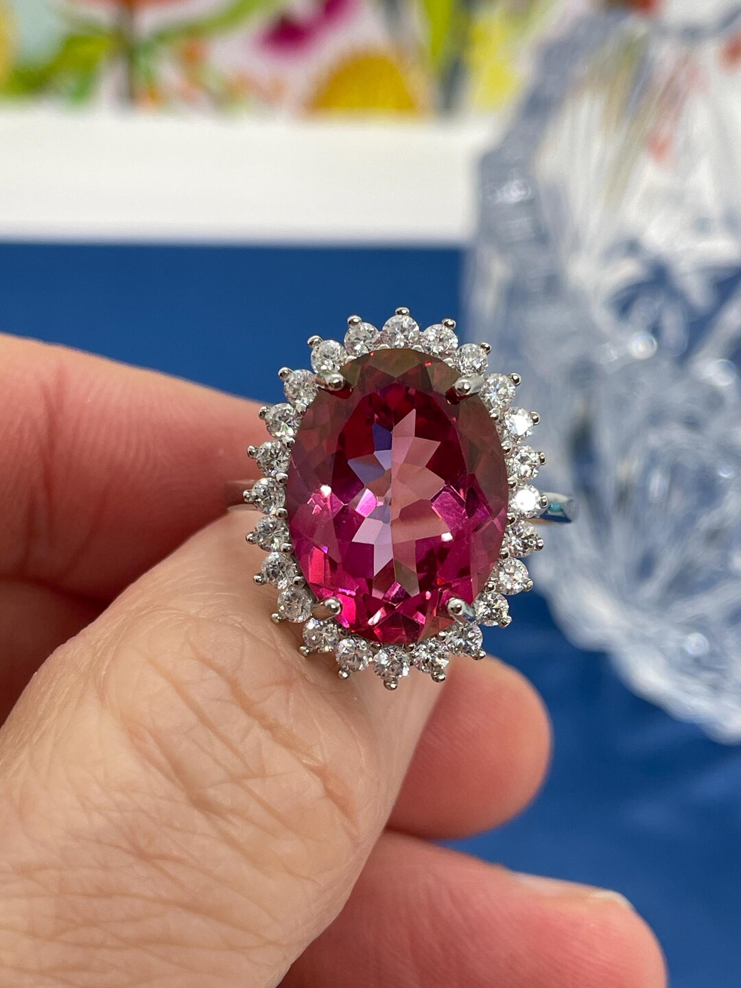 Big Red Topaz Ring, Sterling Silver Rings for Women, Handmade Wedding ...