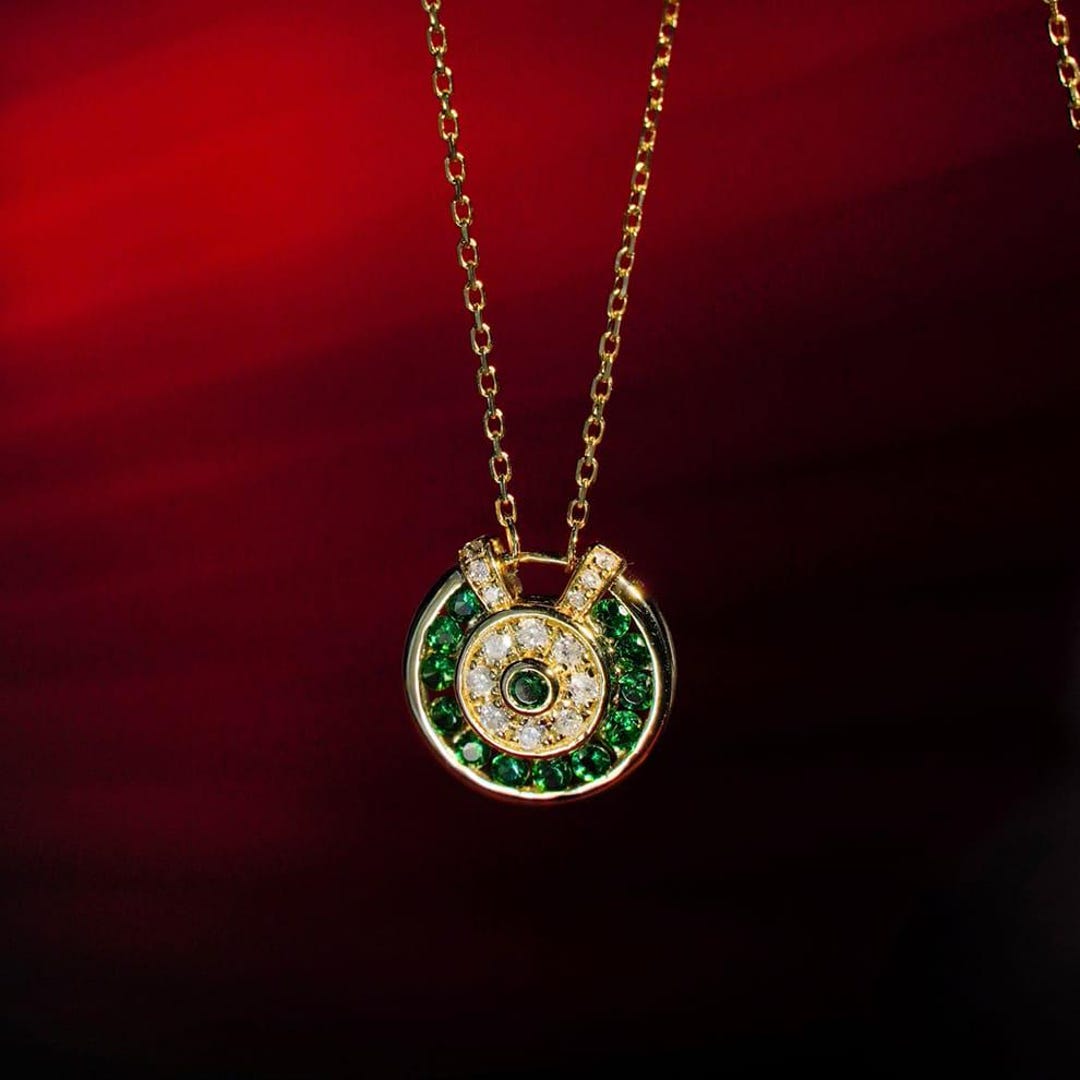 18K Gold Emerald and Diamond Amulet Necklace - Lucky Charm Pendant for ...