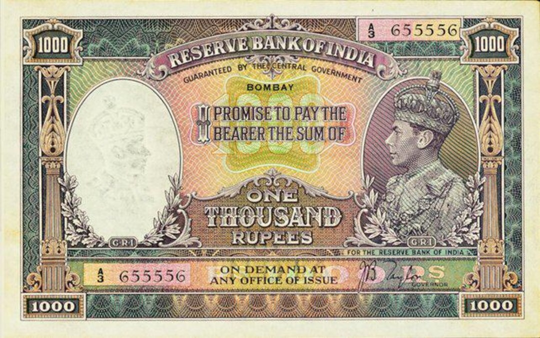 1000 Rupees INDIA 1937 replica - Etsy