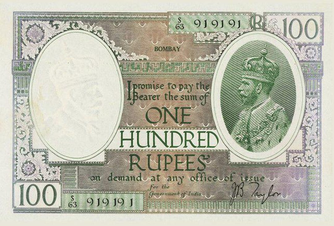 100 Rupees INDIA 1917-1930 replica - Etsy