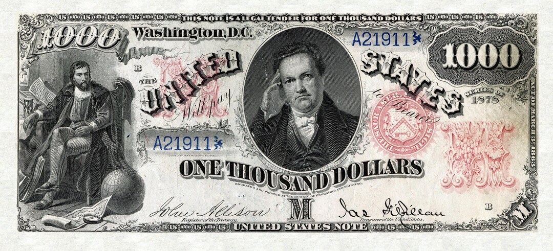 1000 Dollars Banknote America 1878 replica - Etsy UK