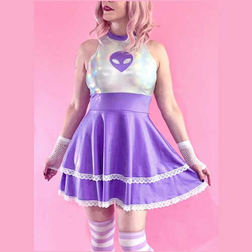 Purple Silver Alien Dress Rave Wear Festival Kawaii Dress - Etsy