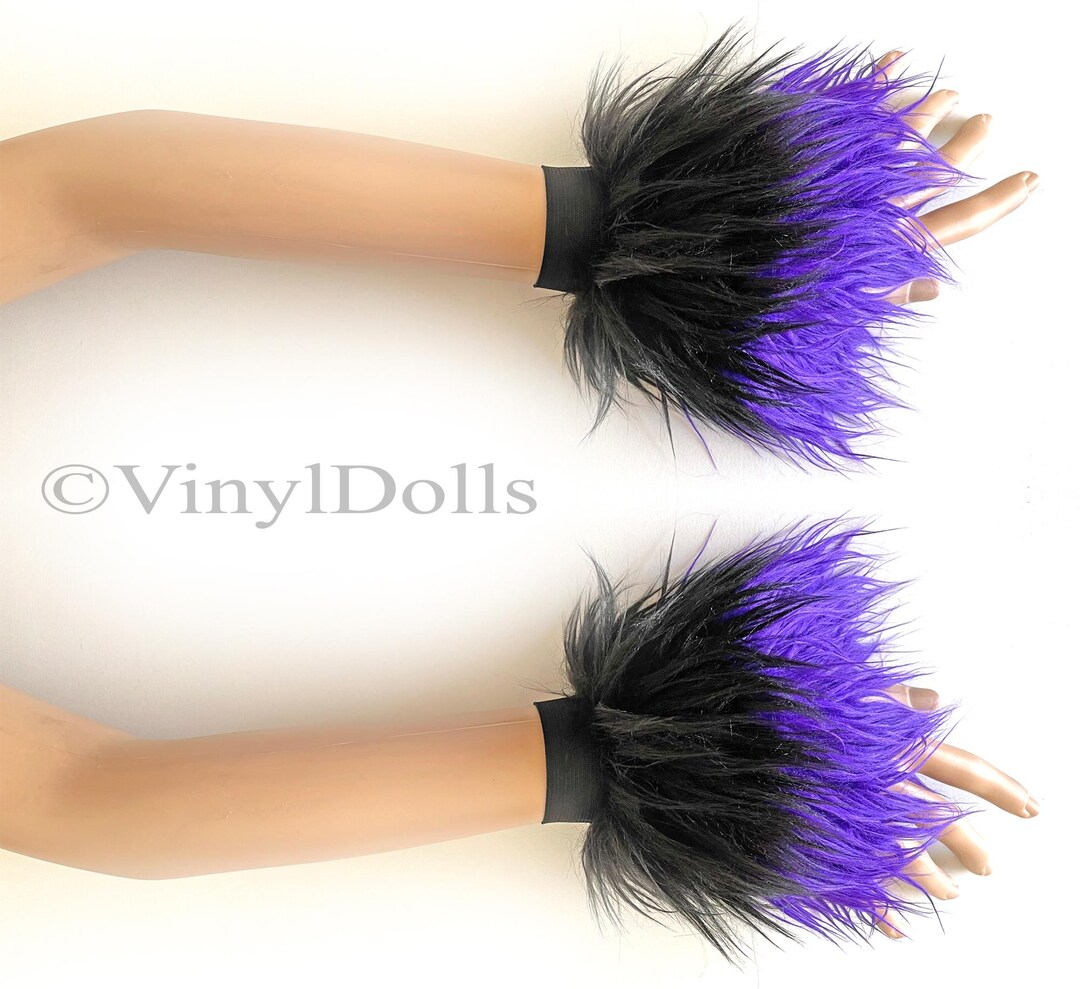 Black Purple Furry Wrist Cuffs, Fur Hand Warmers Fluffies - Etsy