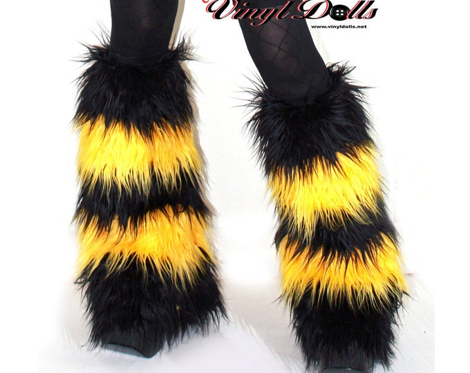 Fluffies Striped Black Yellow Rave Bumble Bee Furry Leg Warmers - Etsy