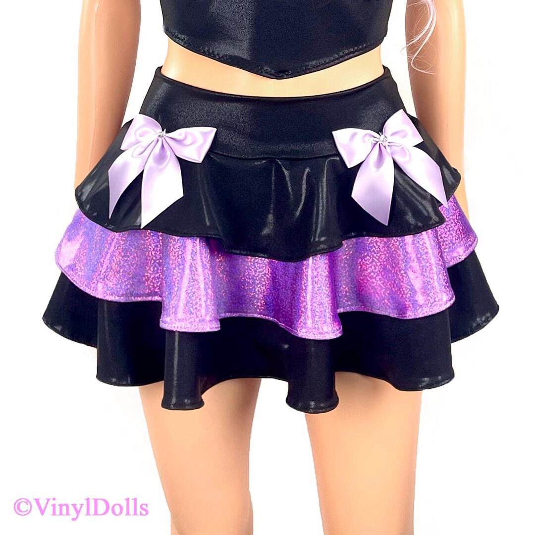 Black & Lilac Layered Skater Skirt, Kawaii Goth, Bows - Etsy