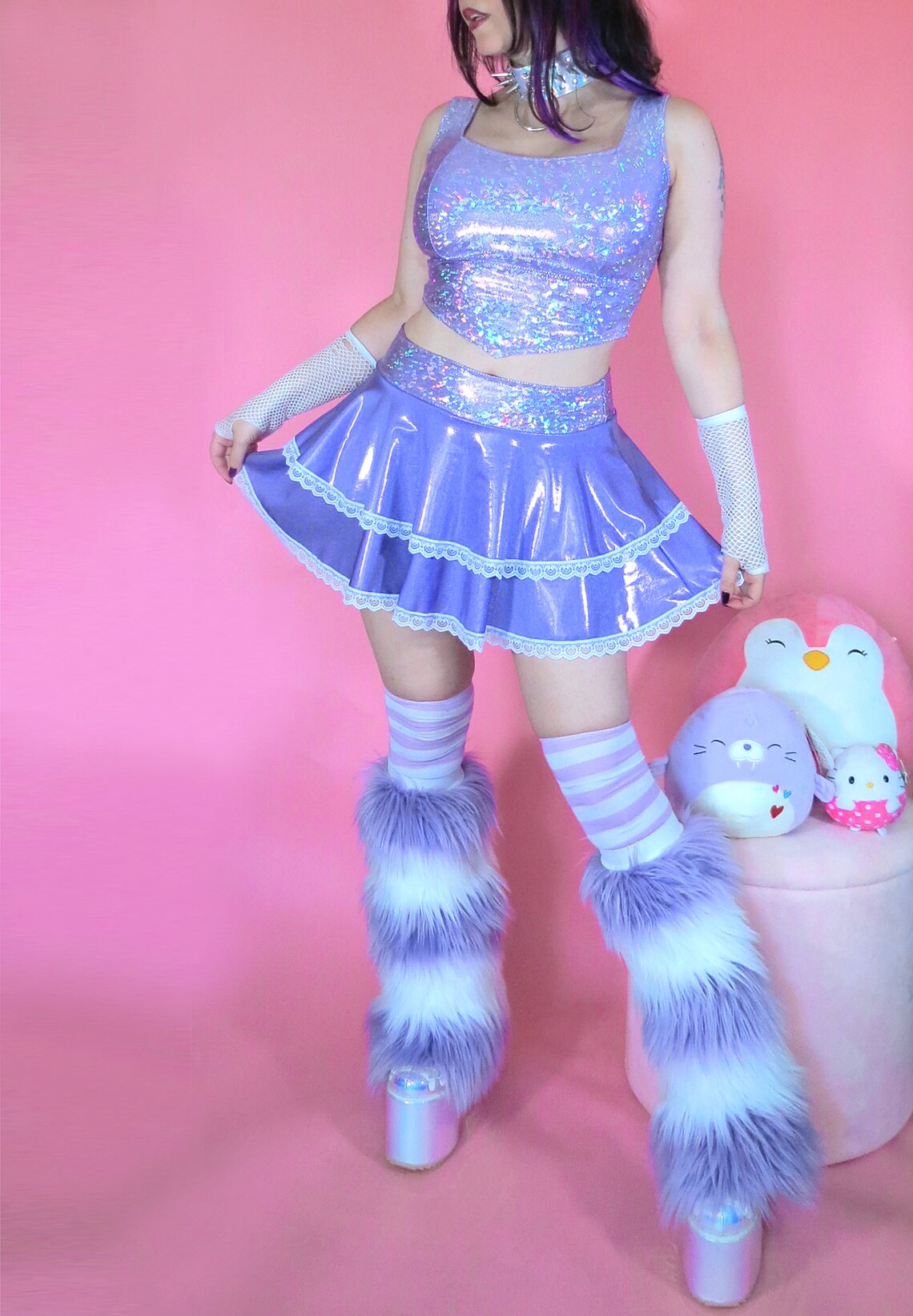 Iridescent Lilac Purple Set Top and Skirt Rave Outfit - Etsy