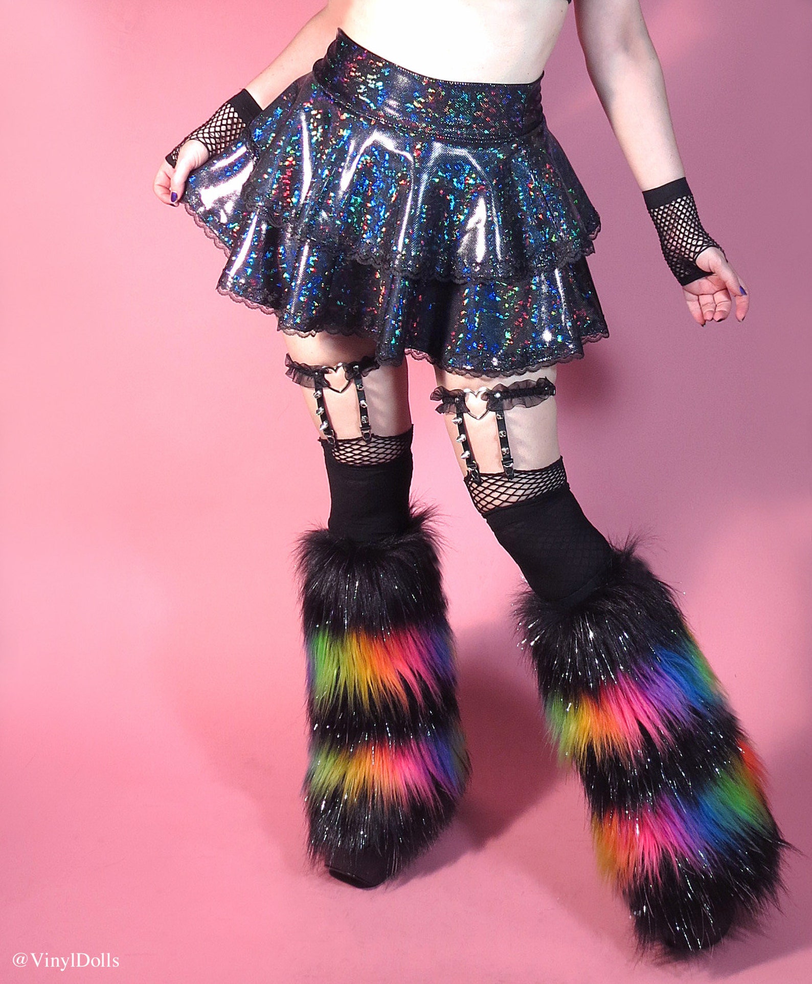 Black Iridescent Holographic Skirt, Kawaii Goth Skirt, Hologram ...