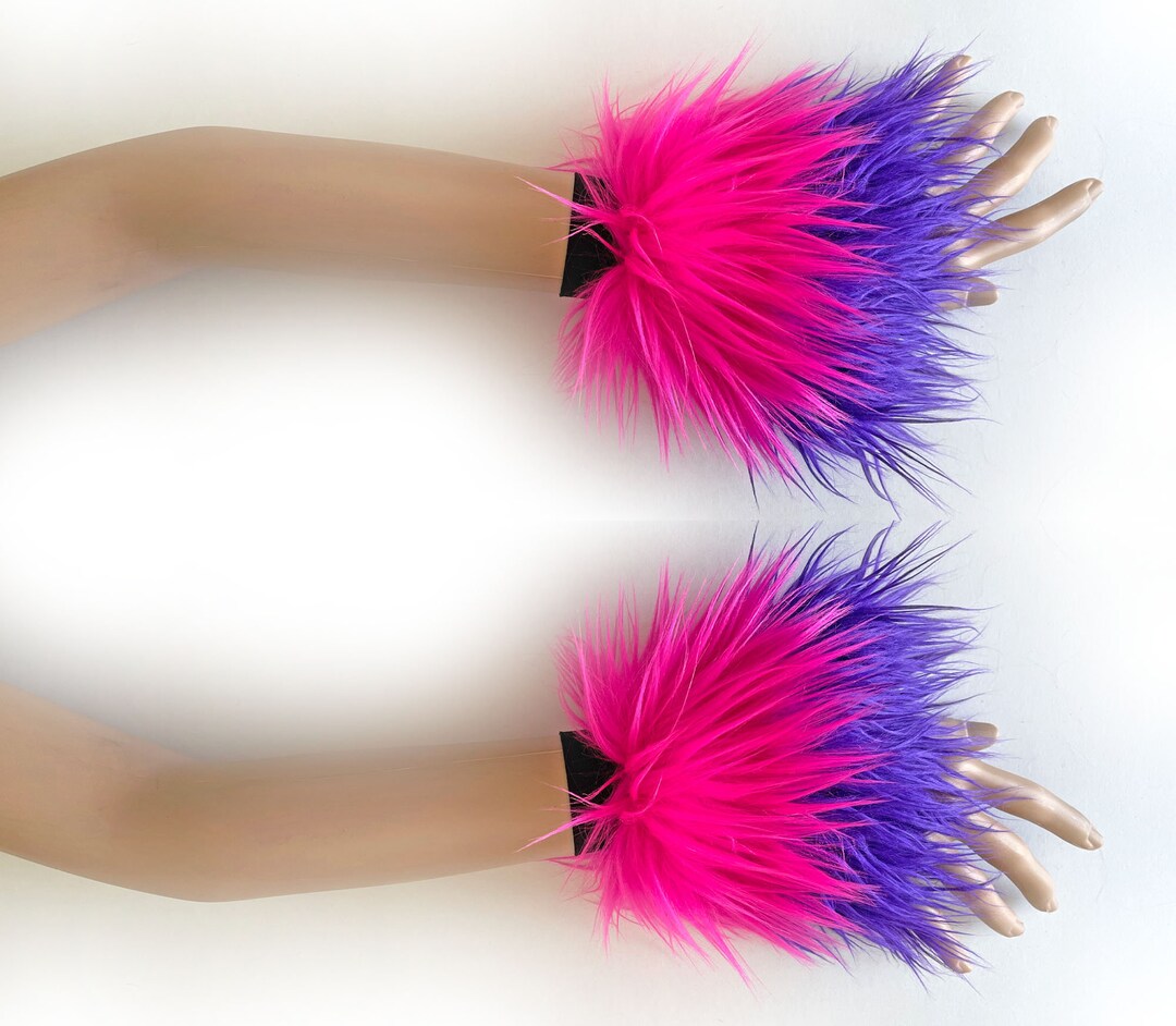 Hot Pink Purple Furry Wrist Cuffs Hand Warmers Fluffies - Etsy