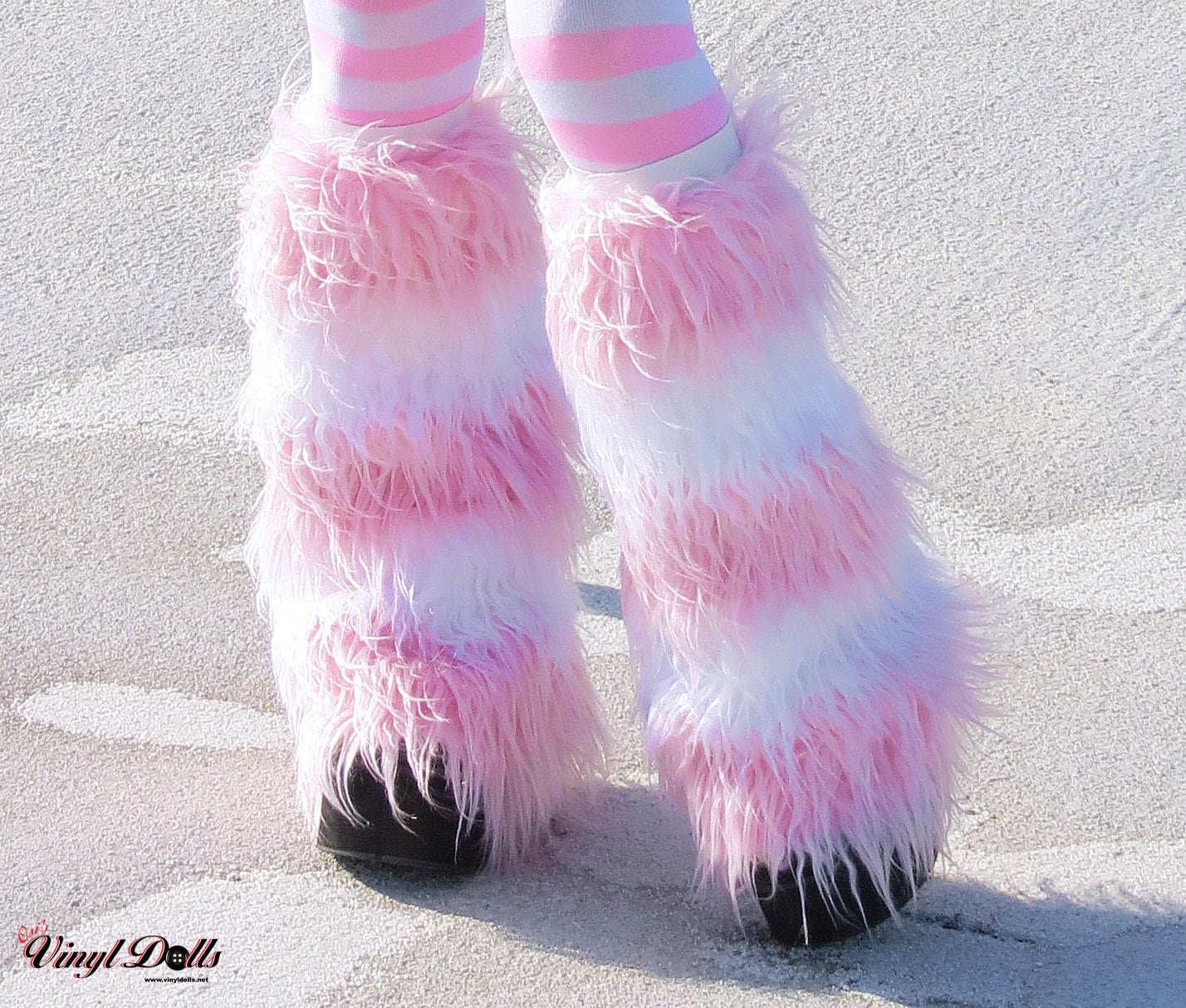Light Pink White Striped Rave Fluffies Raver Furry Leg Warmers - Etsy