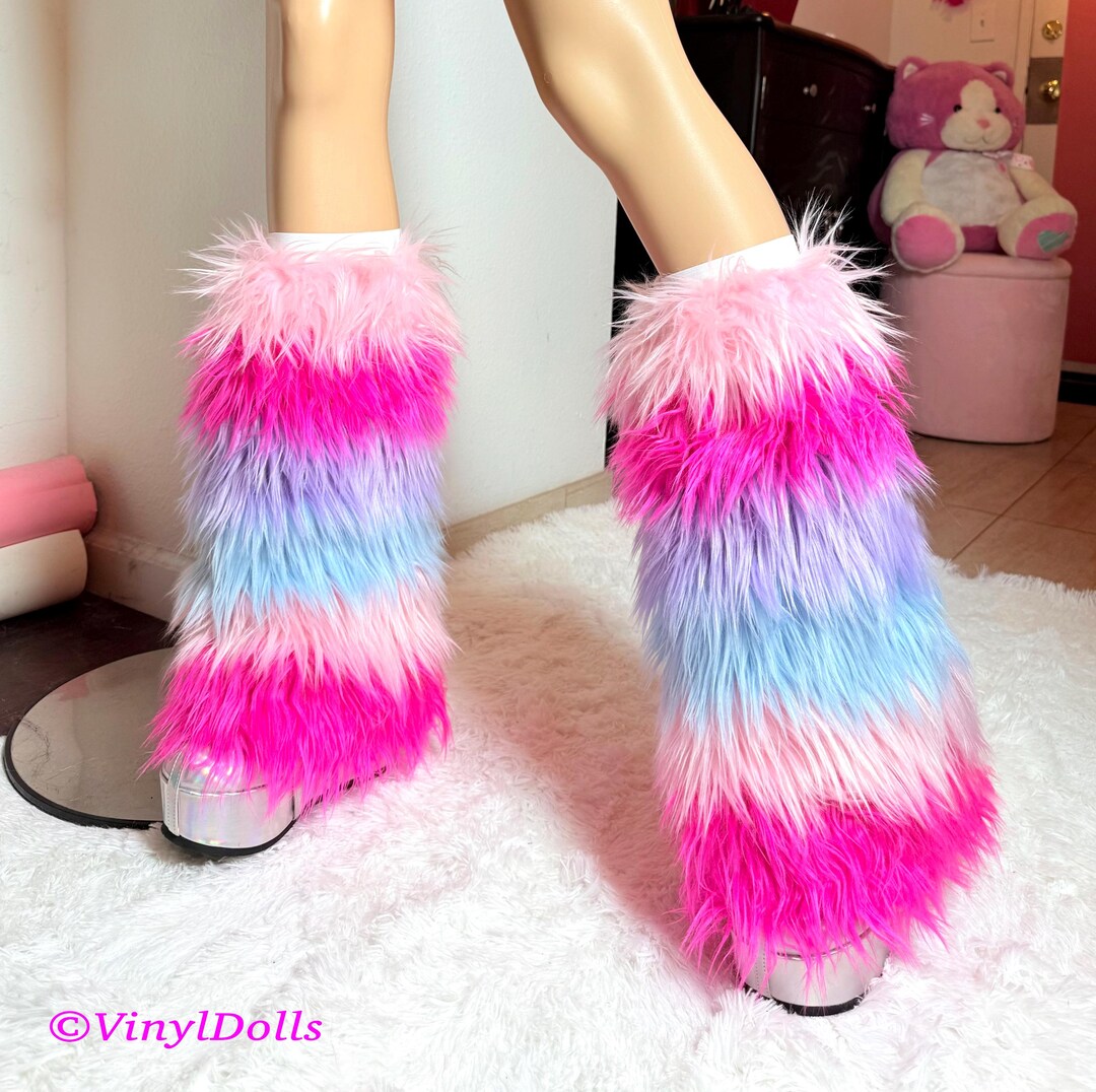 Pastel Candy Faux Fur Leg Warmers Fluffies, Kawaii Boot Covers - Etsy