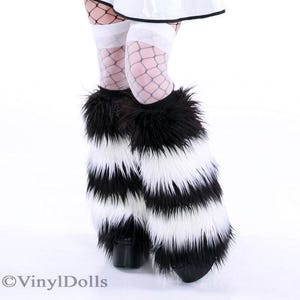Striped Black and White Furry Leg Warmers, Cyber Goth Rave Fluffies ...