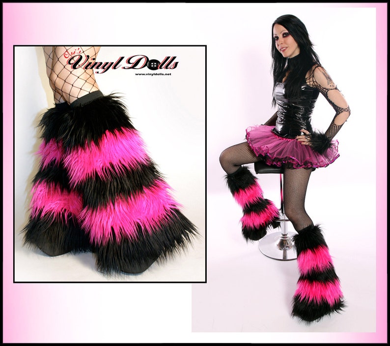 Black and Hot Pink Rave Fluffies Furry Boot Covers, Leg Warmers - Etsy