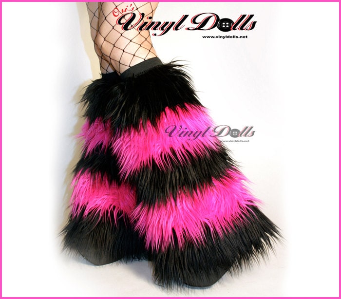Black and Hot Pink Rave Fluffies Furry Boot Covers, Leg Warmers - Etsy