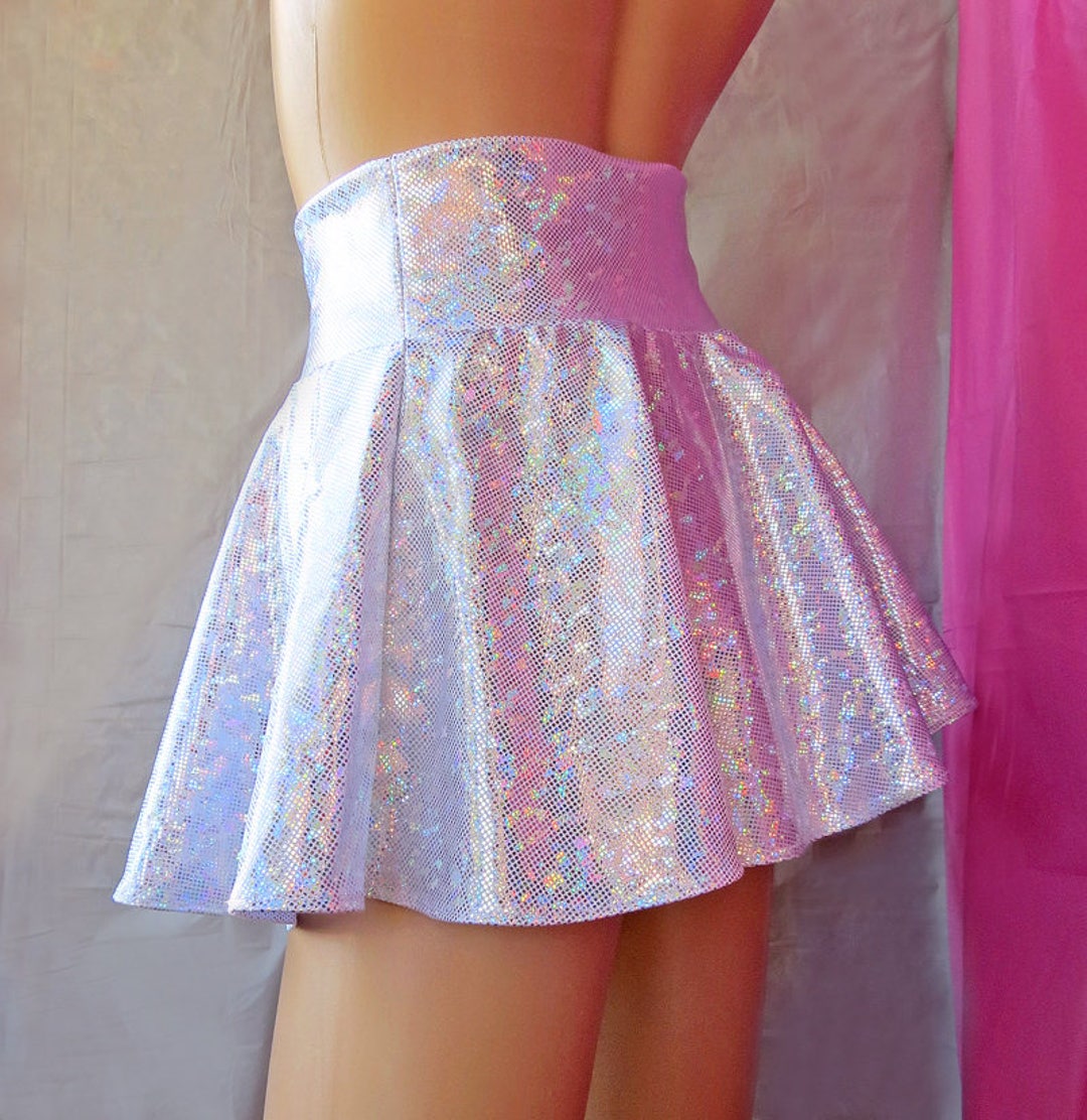 Shattered Glass Holographic High Waisted Skater Skirt - Clubwear, Rave ...