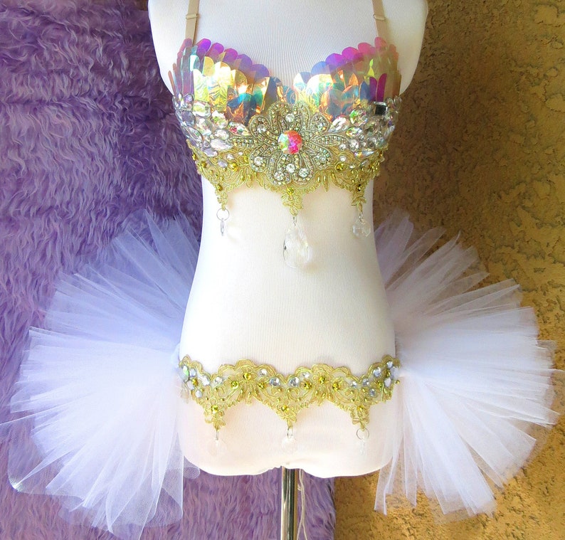 Rave Outfit Iridescent Gold Rave Bra And Bustle Open Front Etsy