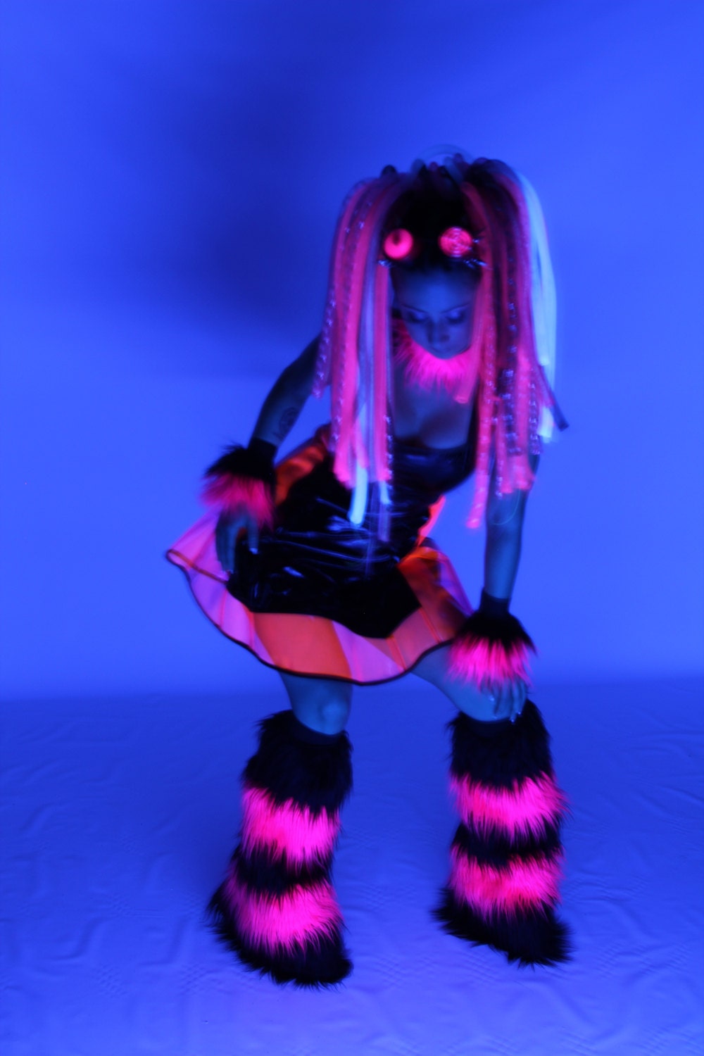 Black and Hot Pink Rave Fluffies Furry Boot Covers, Leg Warmers - Etsy