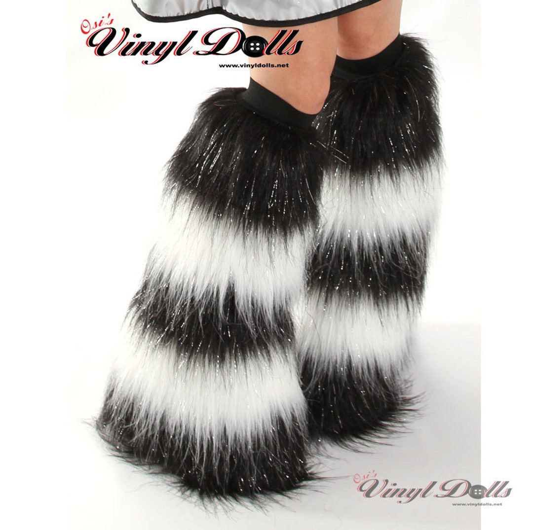 Sparkle Dancewear Fluffies Rave Wear Black / White Furry Boot Covers - Etsy