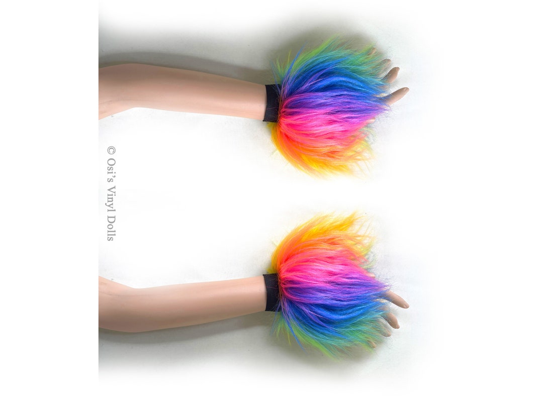 Rave Hand Fluffies Rainbow Fuzzy FURRY Wrist CUFFS Rave Hand Warmers - Etsy