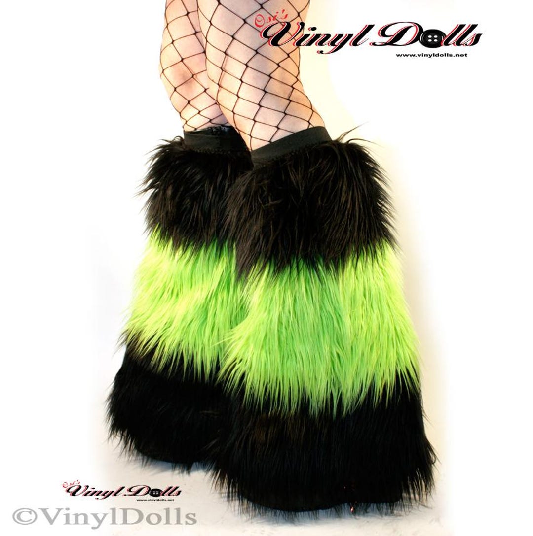 Black & Lime Green Furry Rave Leg Warmers: Fluffy Boot Covers - Etsy