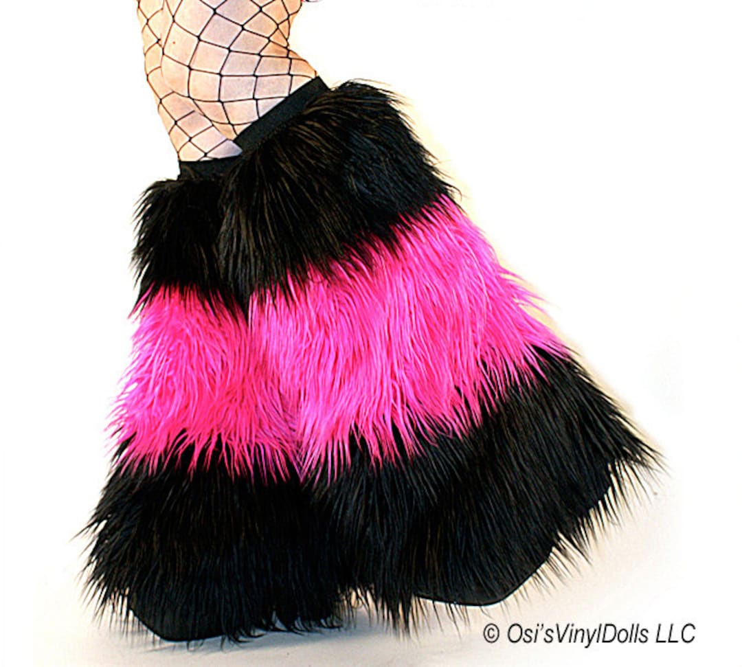 Black Hot Pink Fluffies, Fluffy Furry Leg Warmers, Festival Wear, Rave ...