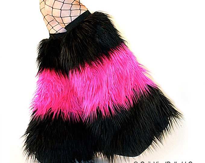 Black Hot Pink Fluffies, Fluffy Furry Leg Warmers, Festival Wear, Rave ...
