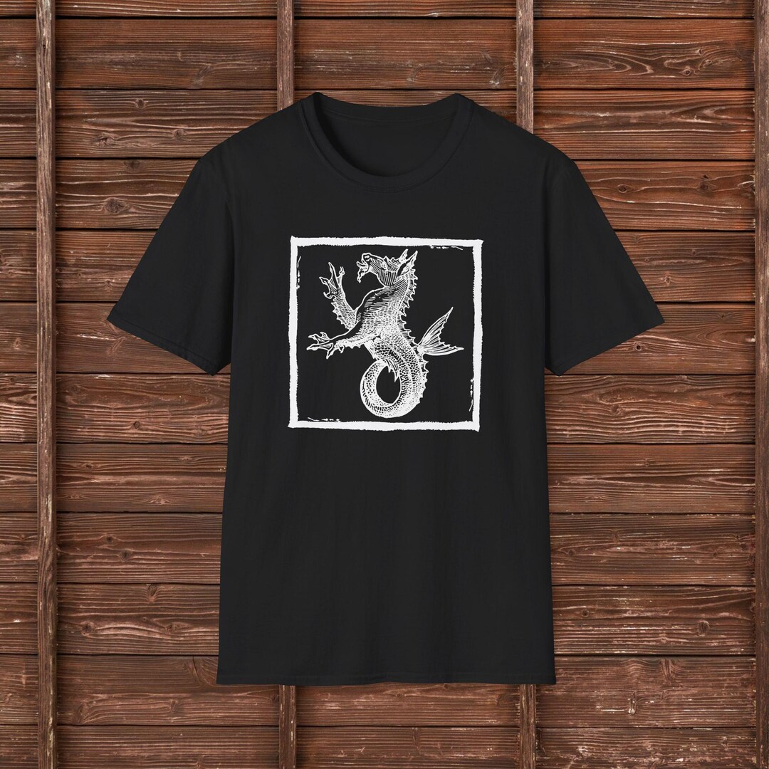 Vintage Medieval Monster Illustration T-shirt, Hippocampus Black and ...