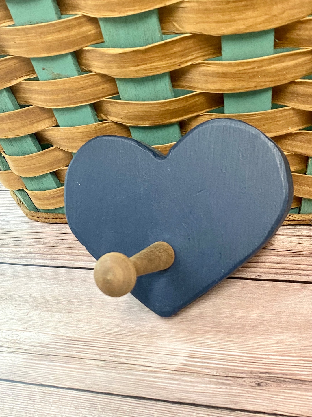 Vintage Heart Shaped Hook Coat Hanger, Handmade Wooden Peg Wall Hanger ...