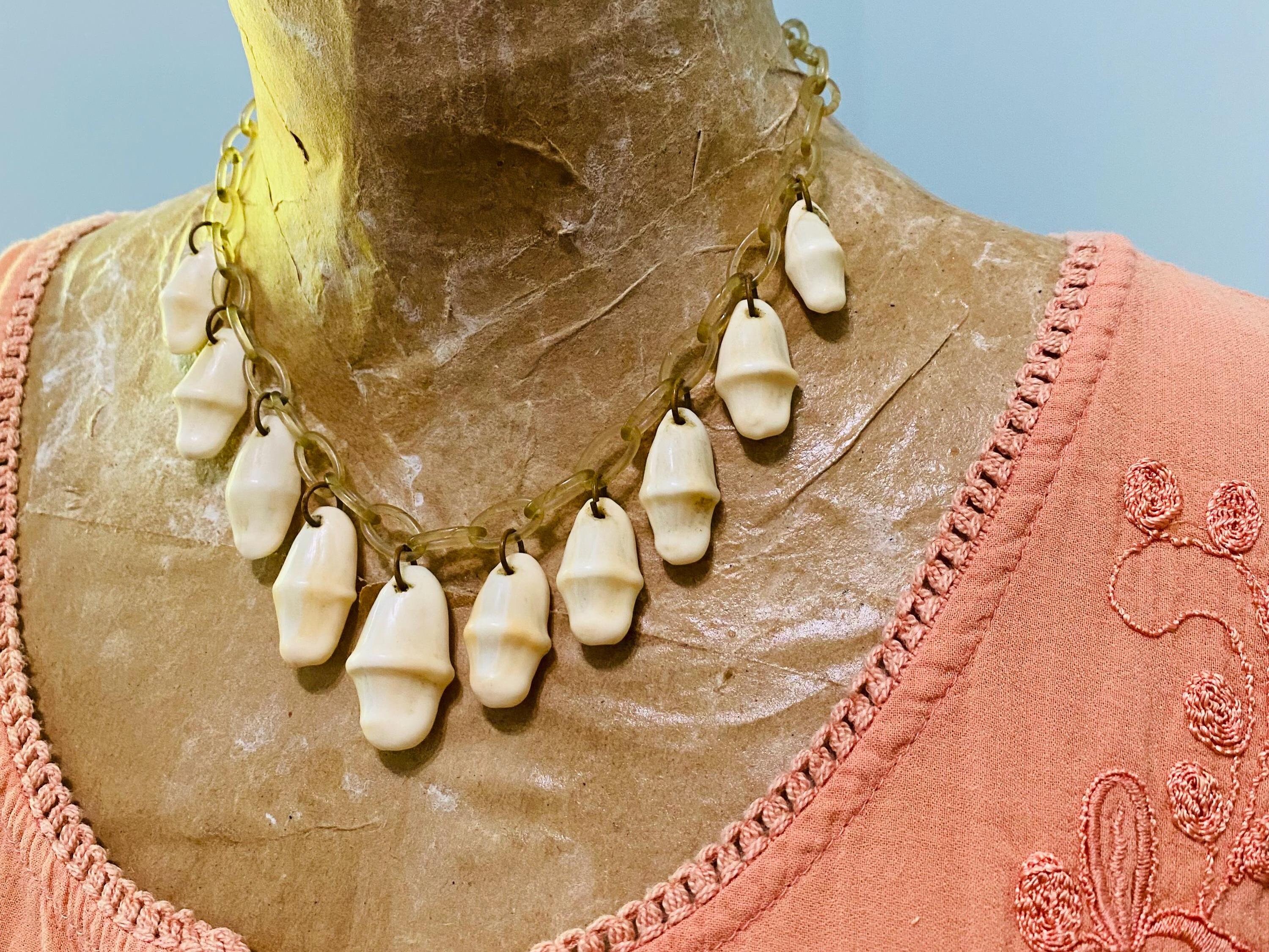 1940s Celluloid Link Charm Bracelet & Necklace With Rare Flamingo ...