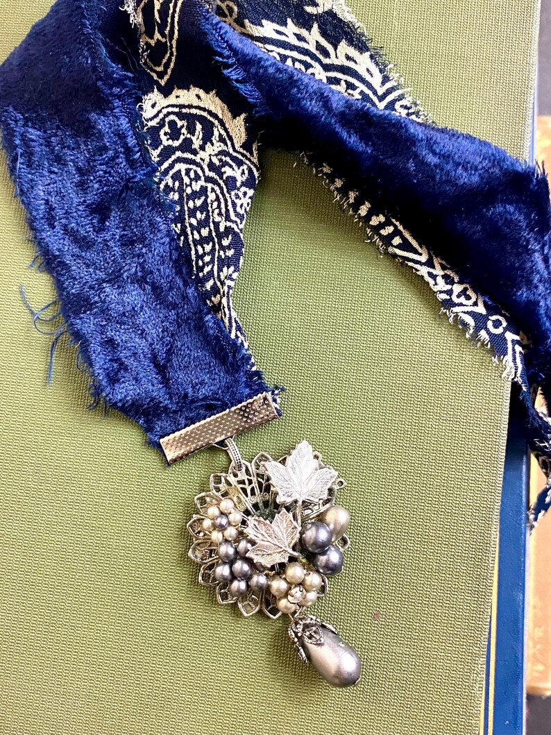 Handmade Sari Silk Ribbon Bookmarks, Silver Tone Vintage Charms ...