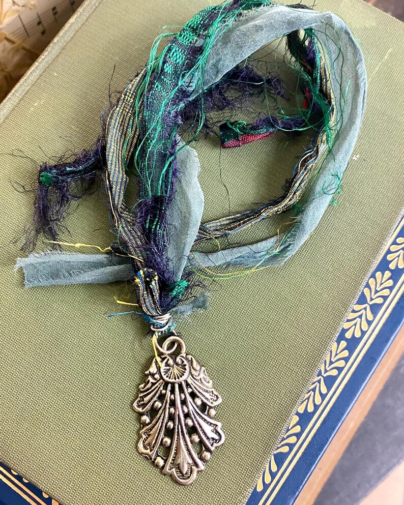 Handmade Sari Silk Ribbon Bookmarks, Silver Tone Vintage Charms ...