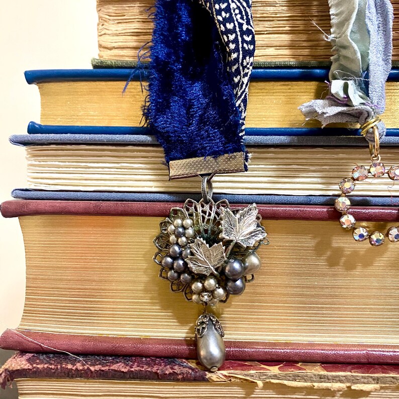 Handmade Sari Silk Ribbon Bookmarks, Silver Tone Vintage Charms ...