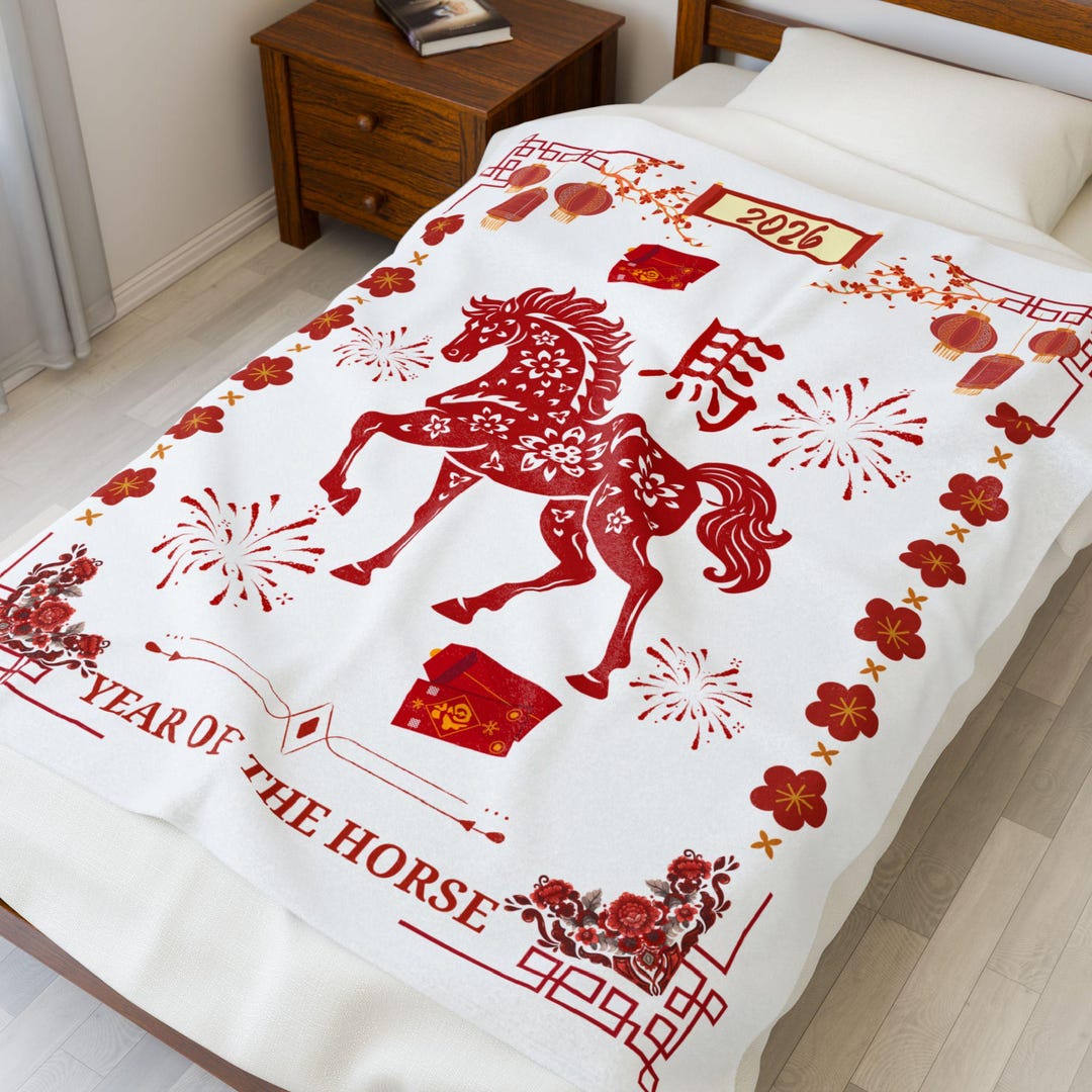 Year of the Horse Chinese New Year Velveteen Blanket | Chinese Zodiac ...