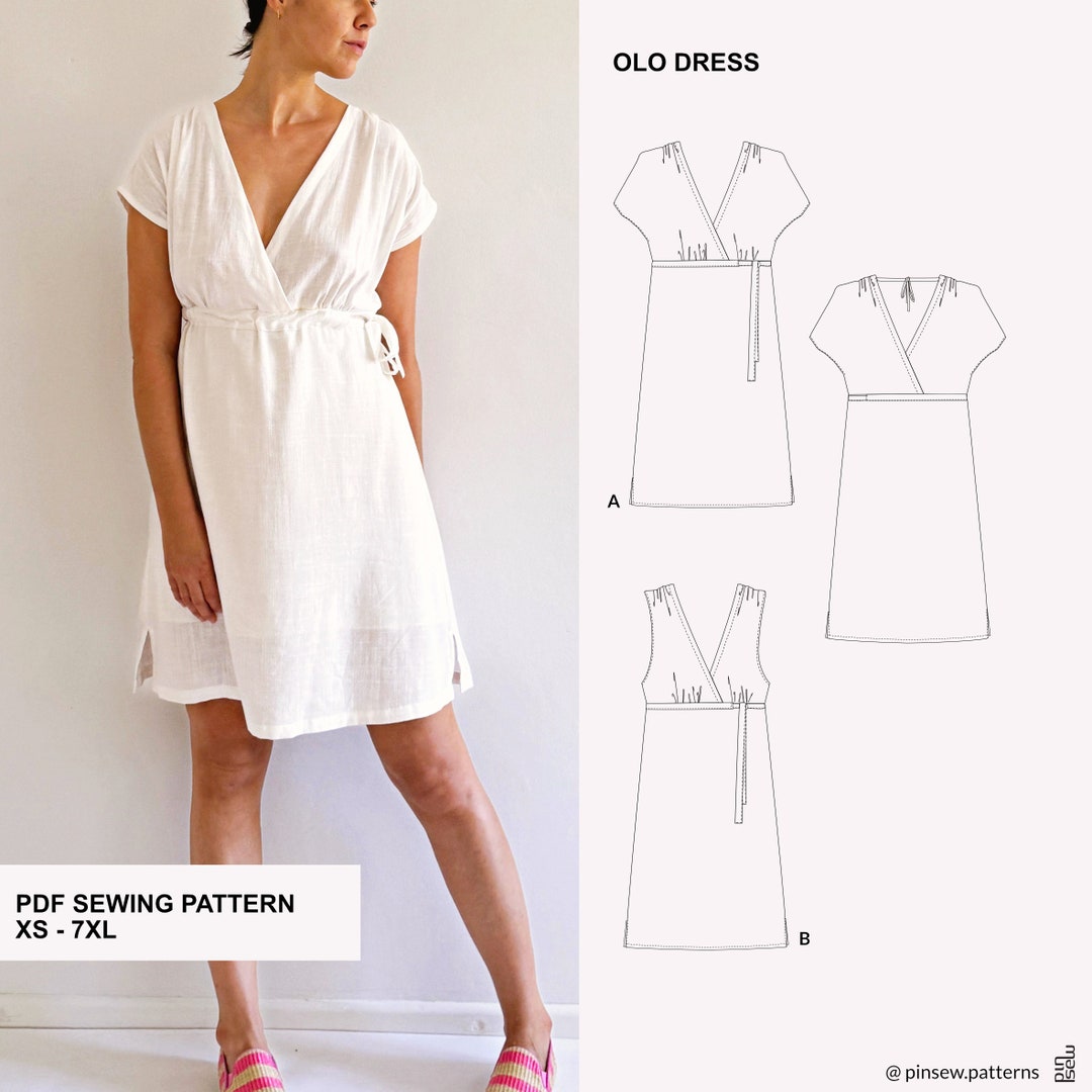 Light Wrap Dress With V-neckline at the Front and Back - PDF Sewing ...