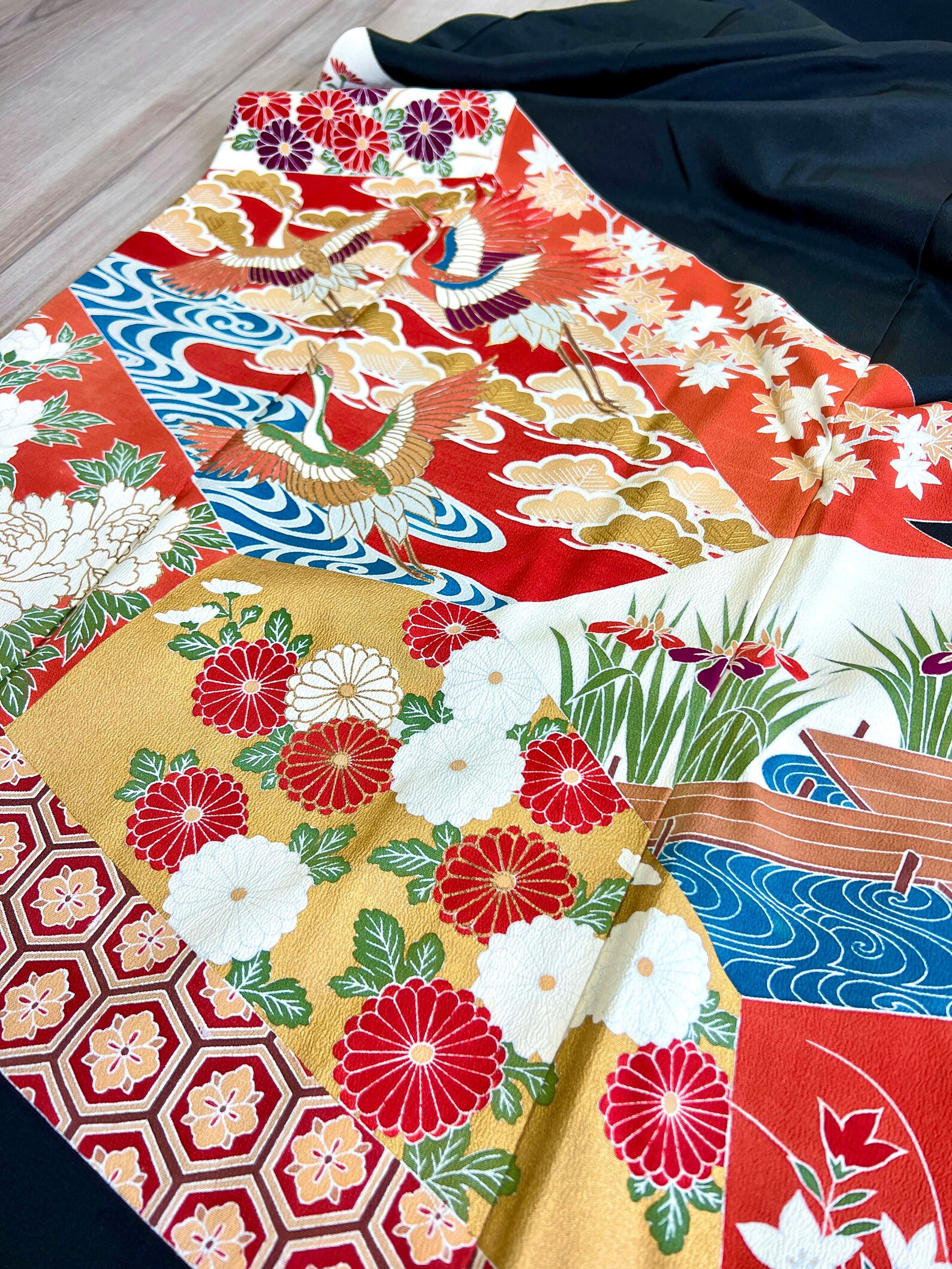 1950s Silk Kimono | Crane and River | Tomesode | Japanese | Vintage ...