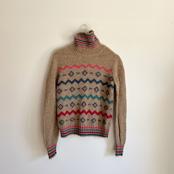 1970s vintage wool turtleneck sweater with tribal pat… - Gem