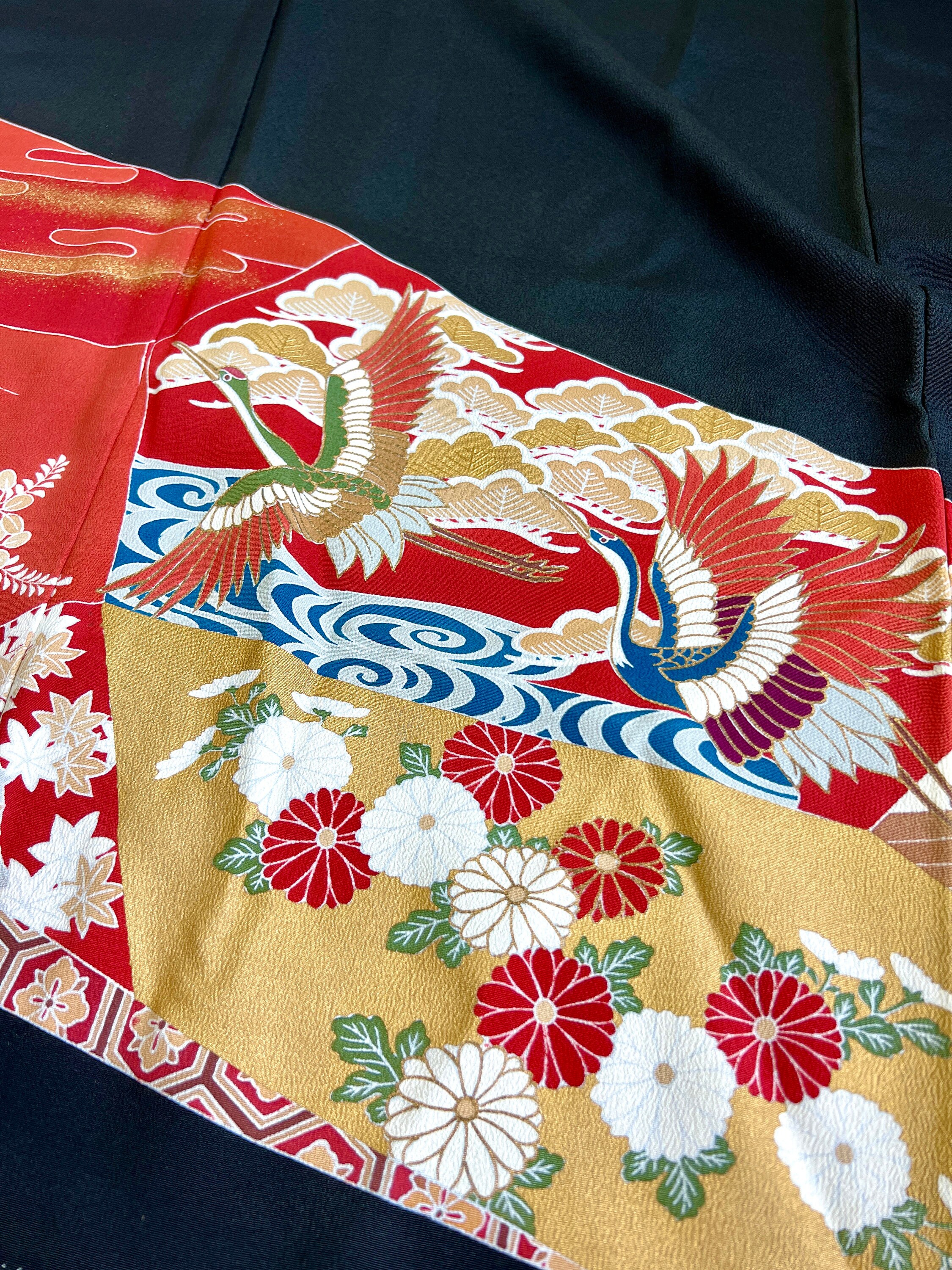 1950s Silk Kimono | Crane and River | Tomesode | Japanese | Vintage ...